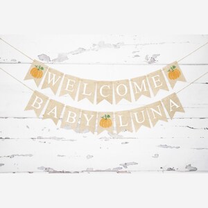 Pumpkin Baby Shower Decor, Welcome Baby Personalized Banner, Fall Baby ...