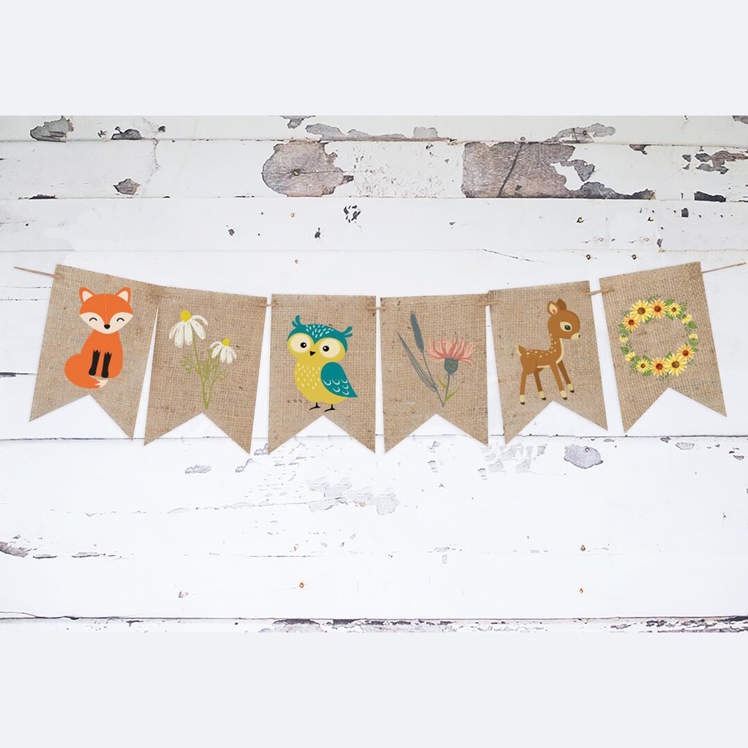 Woodland Animals Cardstock Banner, Fox Decor, Owl Garland, Deer Sign ...
