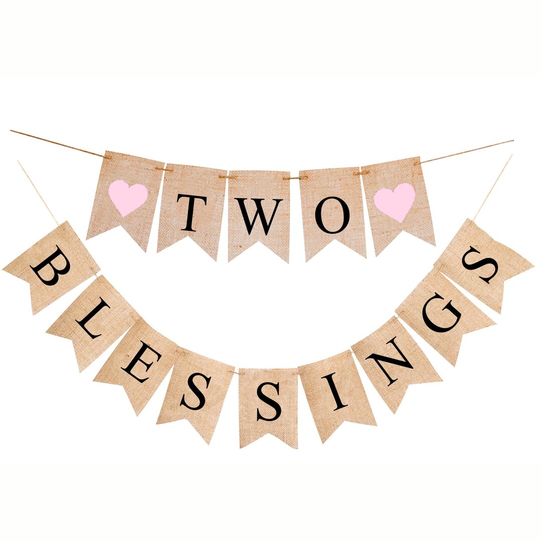 Pink Two Blessings Banner, Twins Banner, Twins Baby Shower Banner, Baby ...