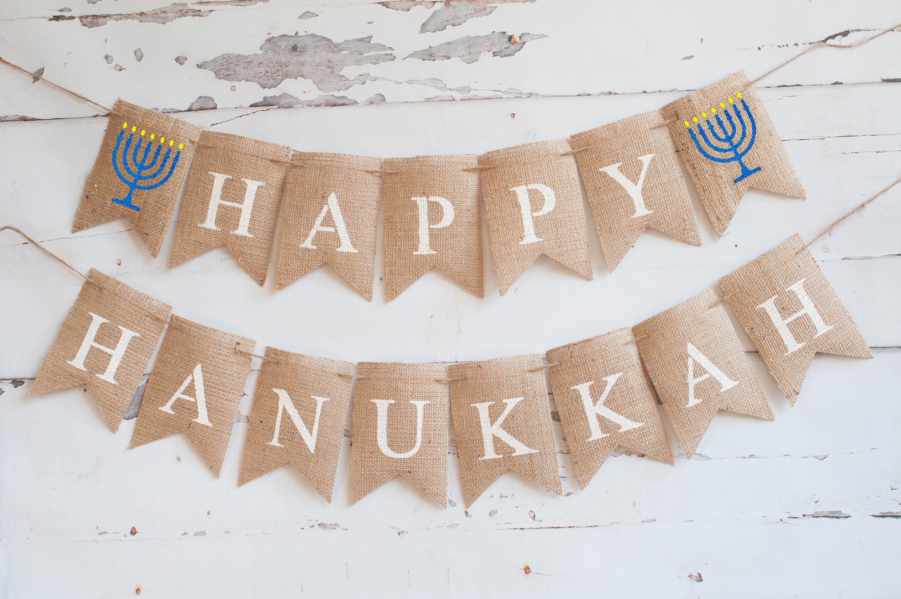 Happy Hanukkah Banner Hanukkah Decorations With a Blue and | Etsy