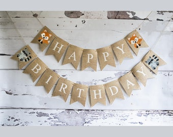Woodland Happy Birthday Banner Woodland Birthday Party Banne - Etsy