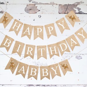 Happy Birthday Personalized Deer Banner, Woodland Birthday Party, Deer ...