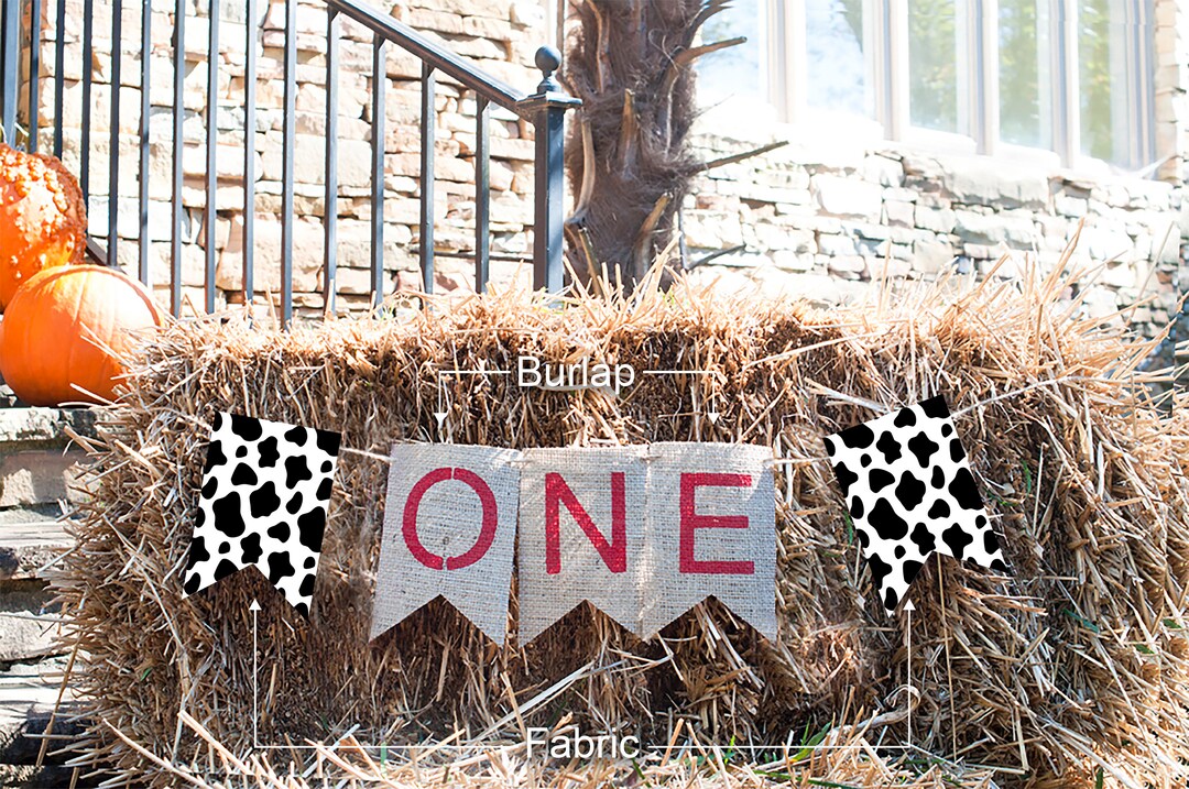 Barn Theme One Banner Cow Print One Burlap Banner Barn Yard - Etsy