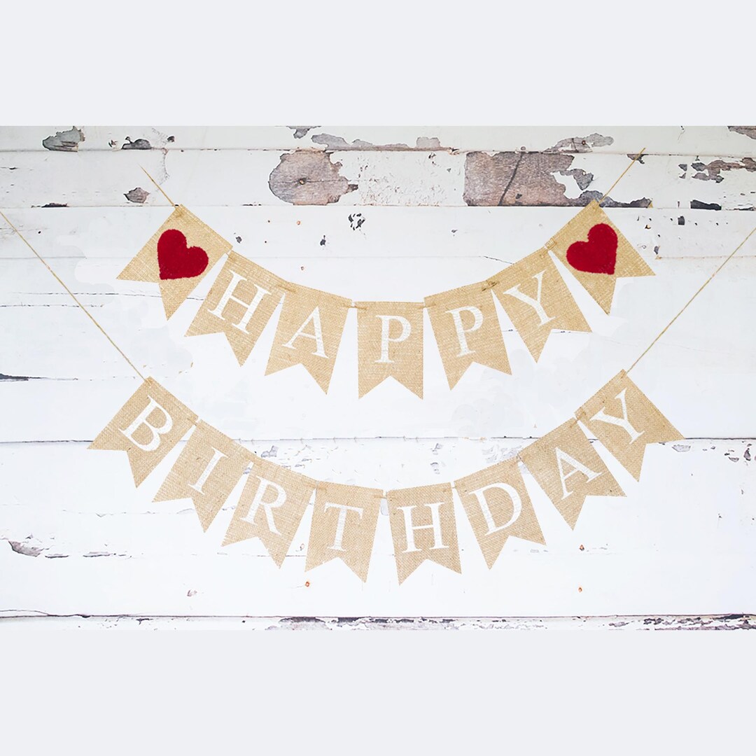 Red Hearts Happy Birthday Banner, Happy Birthday Sign, General Birthday ...
