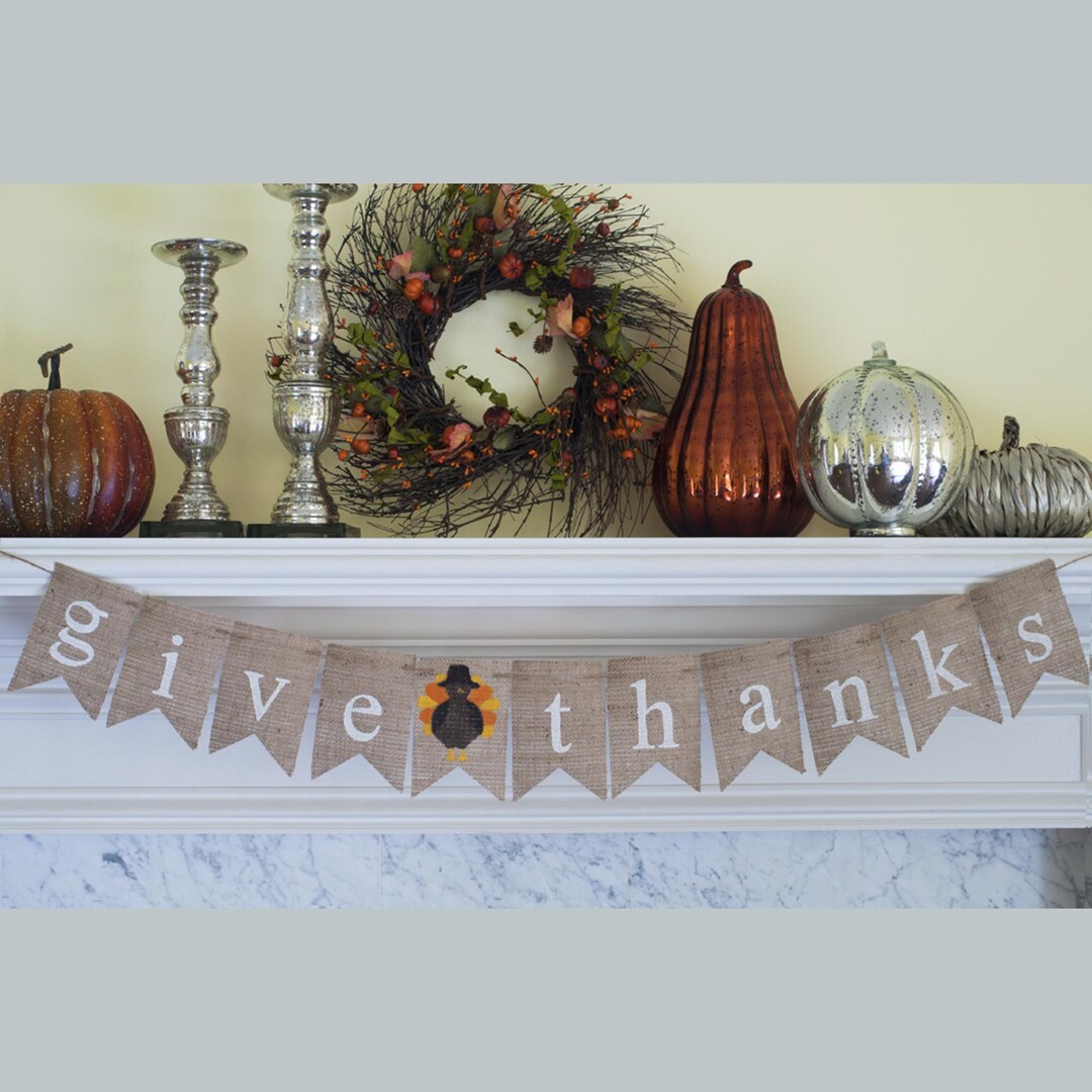 Give Thanks Banner, Give Thanks Burlap Banner, Thanksgiving Decor ...