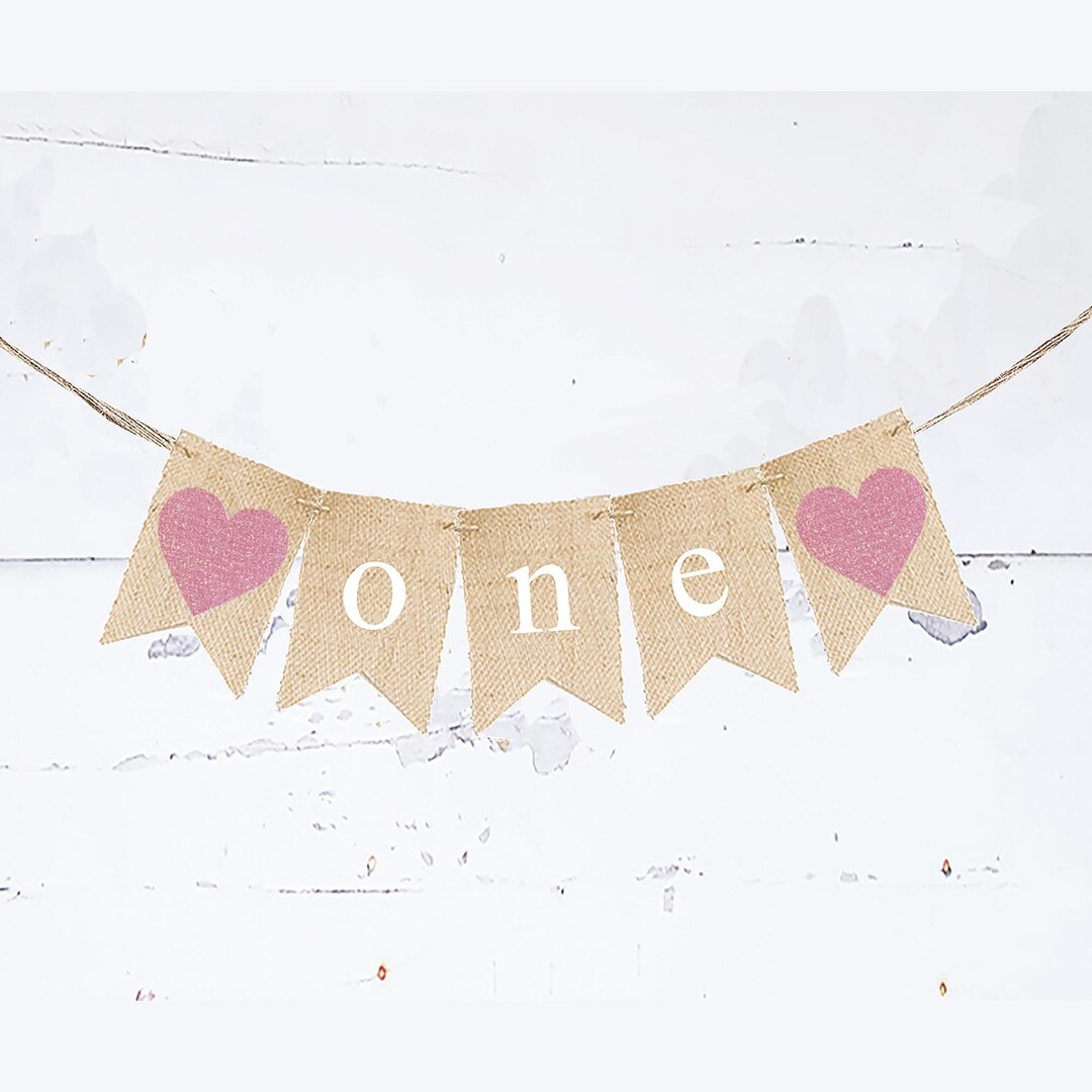 One Banner, Pink Heart One Banner, Princess 1st Birthday Banner, 1st ...
