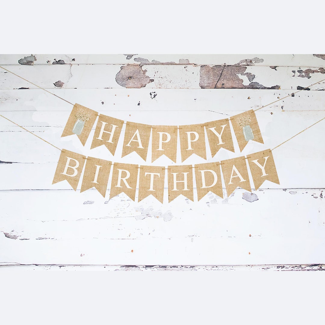 Mason Jar Decor, Happy Birthday Banner, Mason Jar Happy Birthday Banner ...