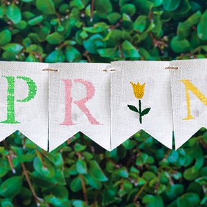 Spring Tulip Banner, Spring Tulip Decor, Spring Burlap Banner, Spring ...