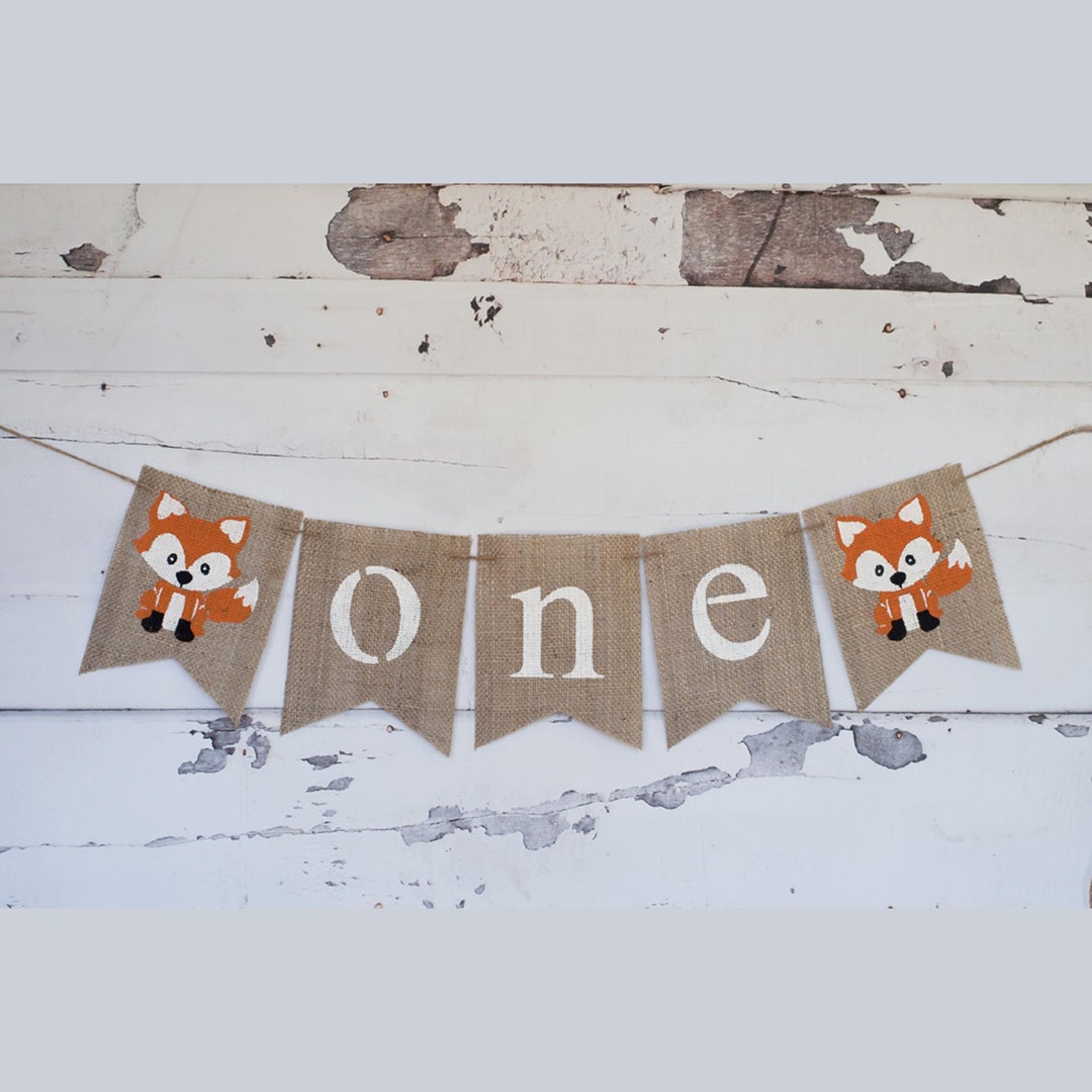 One Banner, A Fox One Banner, Fox Highchair Banner, Woodland One Banner ...