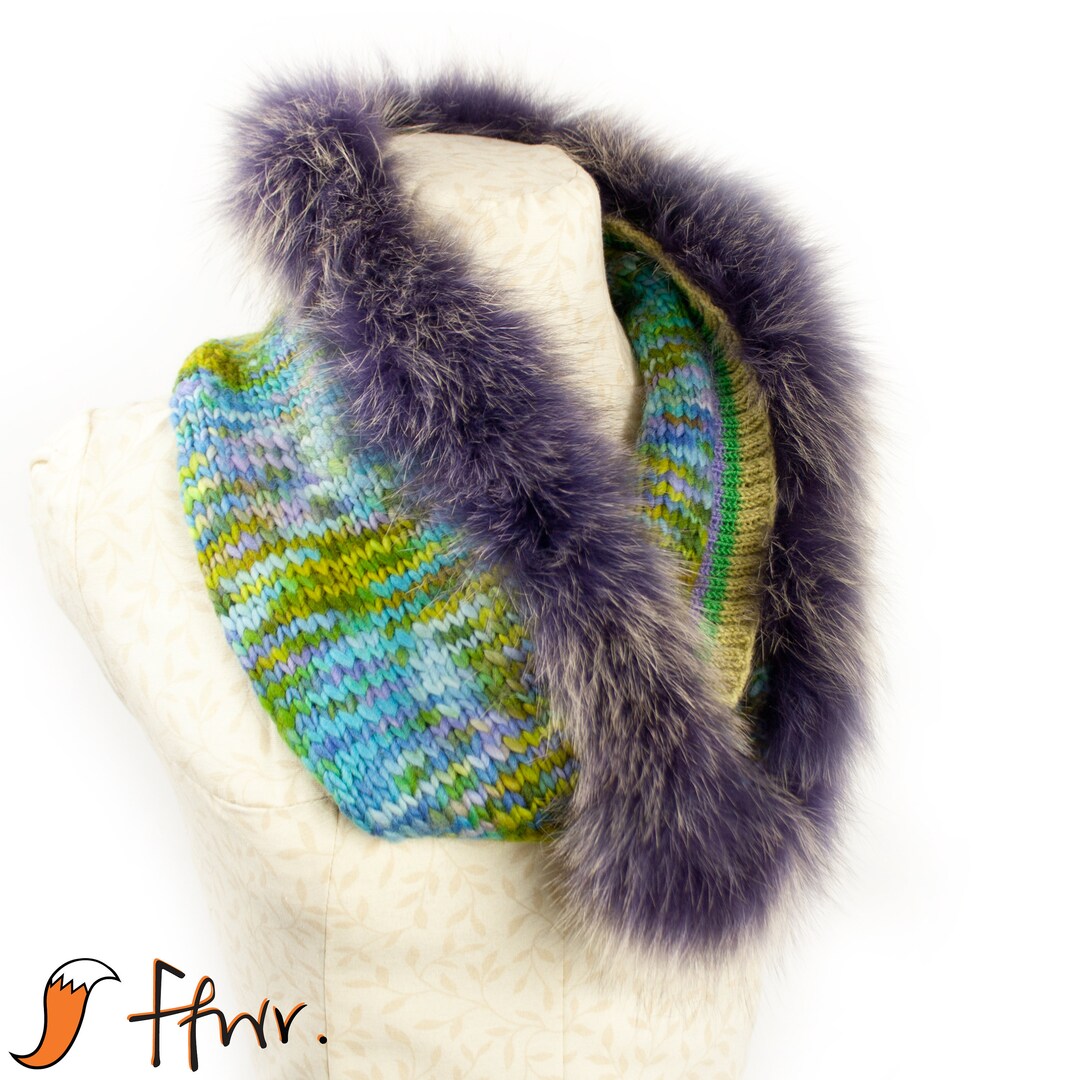 Fox Fur Trim Snood Scarf With Alpaca Knit. Handmade in Wales - Etsy