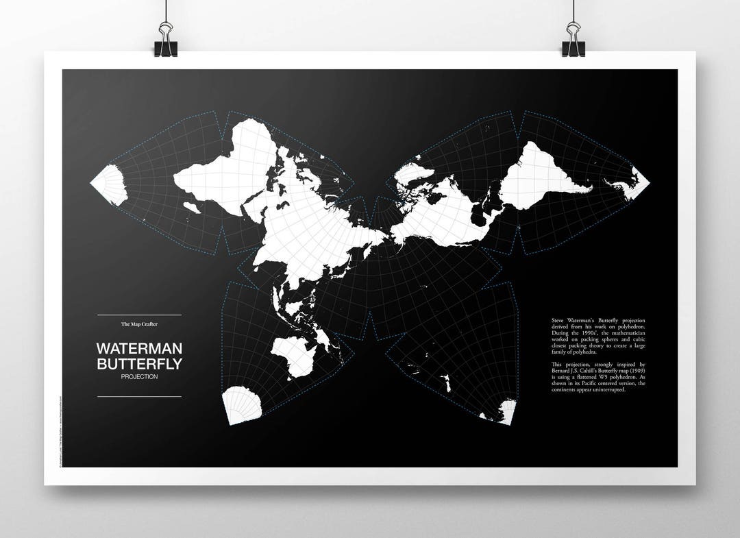 Waterman Butterfly Projection World Map Poster - Etsy