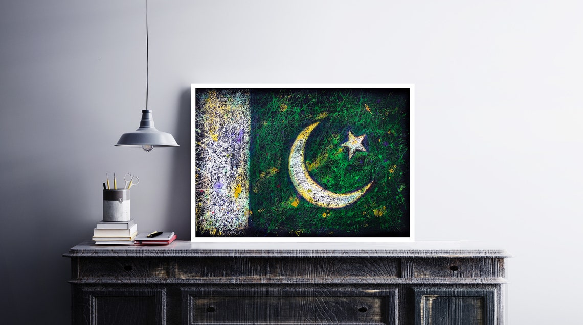 Flag of Pakistan Hand Painted Flag of Pakistan PK Crescent - Etsy
