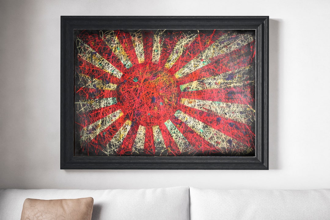 Flag of Japan, Hand Painted Scrached Vintage Japanese Flag, Rising Sun ...