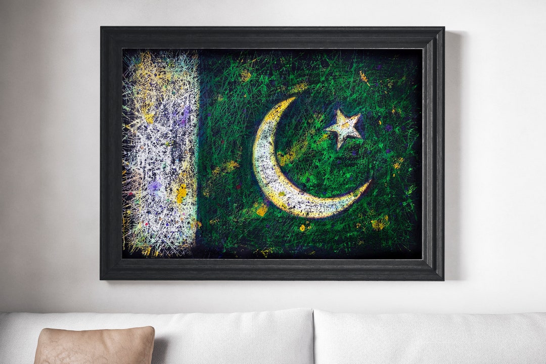 Flag of Pakistan, Hand Painted Flag of Pakistan, PK Crescent Moon and ...