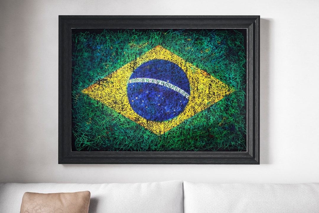 Flag of Brazil, Brazilian Hand-painted Distressed Vintage Flag ...