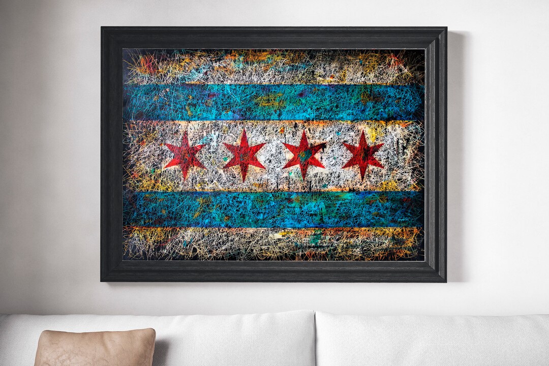 Flag of Chicago City, Hand Painted Distressed Vintage Flag of Chicago ...