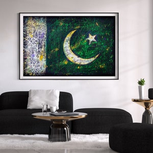 Flag of Pakistan, Hand Painted Flag of Pakistan, PK Crescent Moon and ...