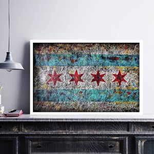 Flag of Chicago City, Hand Painted Distressed Vintage Flag of Chicago ...