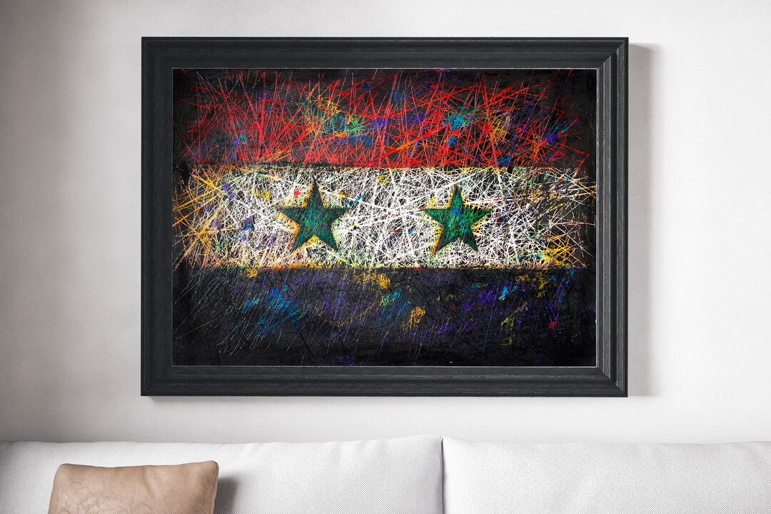 Flag of Syria, Hand Painted Vintage Syrian Arab Republic Art, Handmade ...