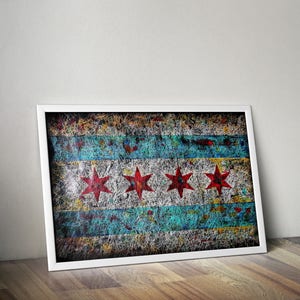 Flag of Chicago City, Hand Painted Distressed Vintage Flag of Chicago ...