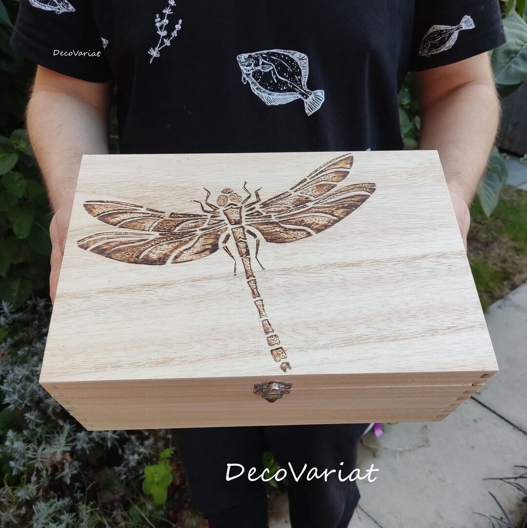 Pyrography Box Dragonfly, Dragonfly Memory Box, Dragonfly Box, Burned ...