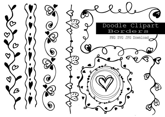 Doodle Clipart Borders Frames hand painted commercial use | Etsy