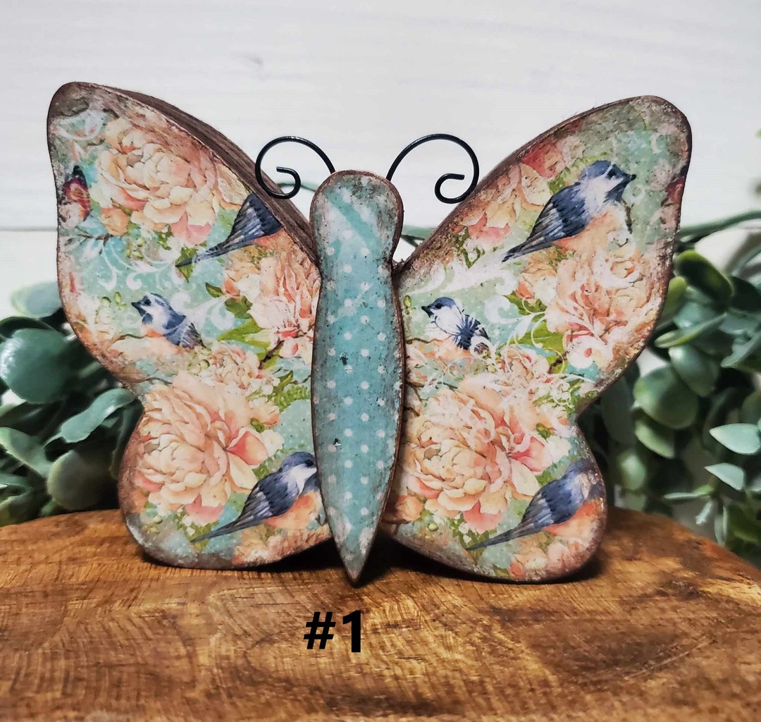 Butterfly Decorated in Decoupage Papers, Tiered Tray Home Decor, Spring ...