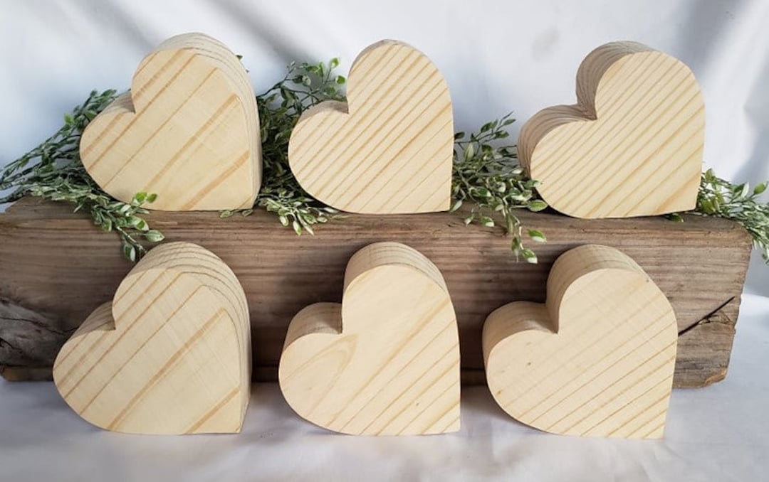 6 Chunky Rustic Heart/tiered Tray/ Wood Cut Out/ Unfinished Wood Heart ...