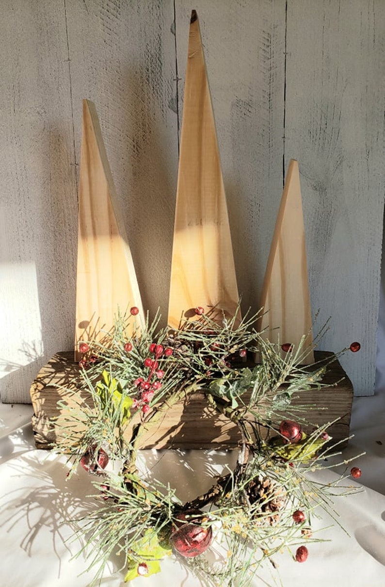3 Tiered Tray Table Top Mantle Skinny Unfinished Trees W/stars/kids ...