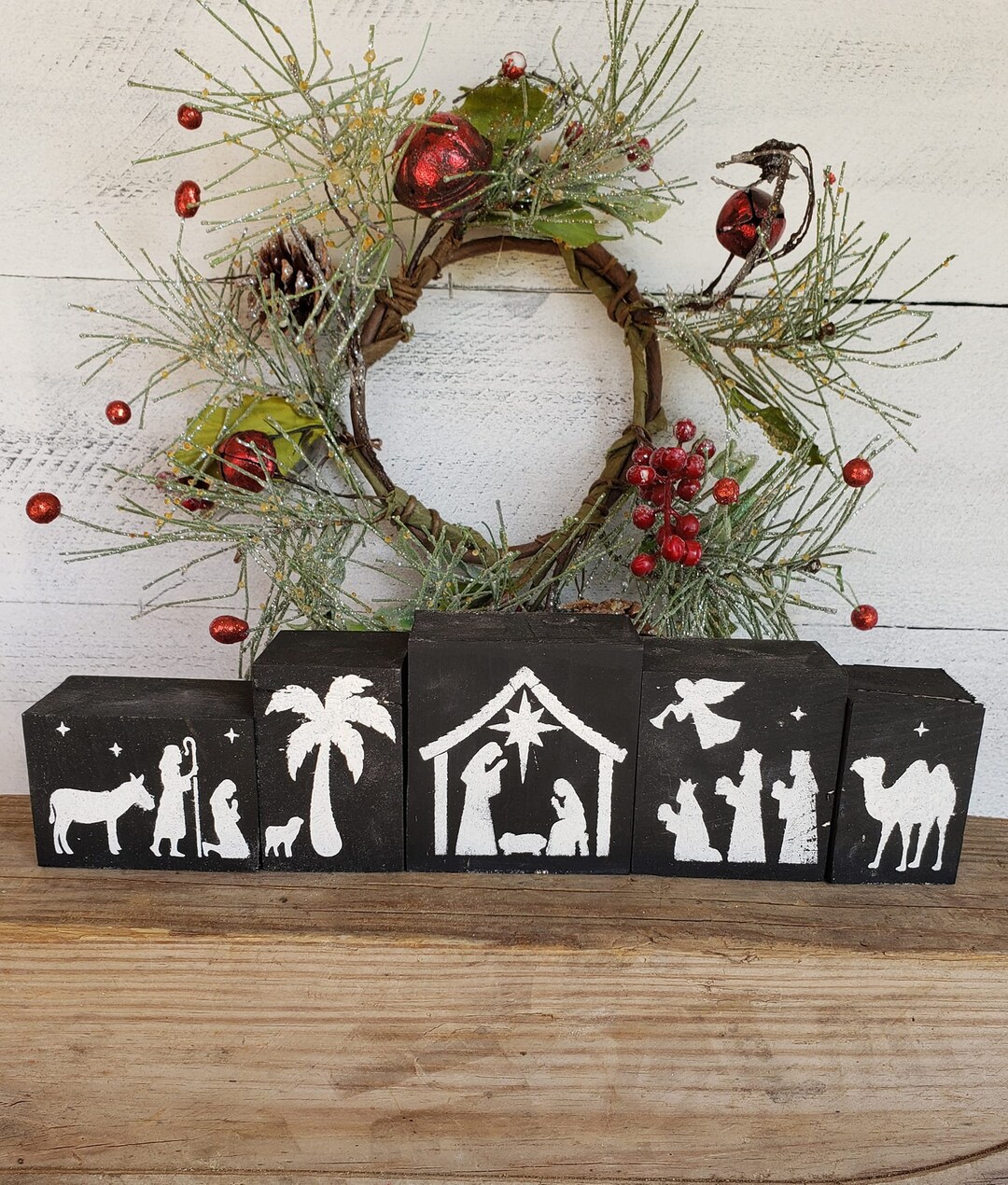 Nativity Block Set Mini/wood Block Set/christmas Block Set/creche Block ...