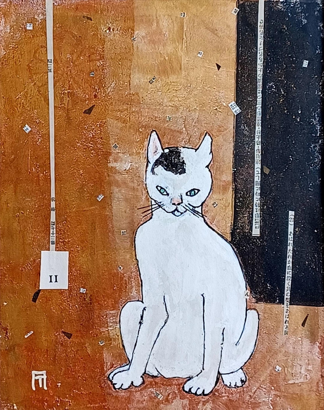 Neko II, 11x14, Mixed Media, Acrylic and Collage, Japanese Influenced ...