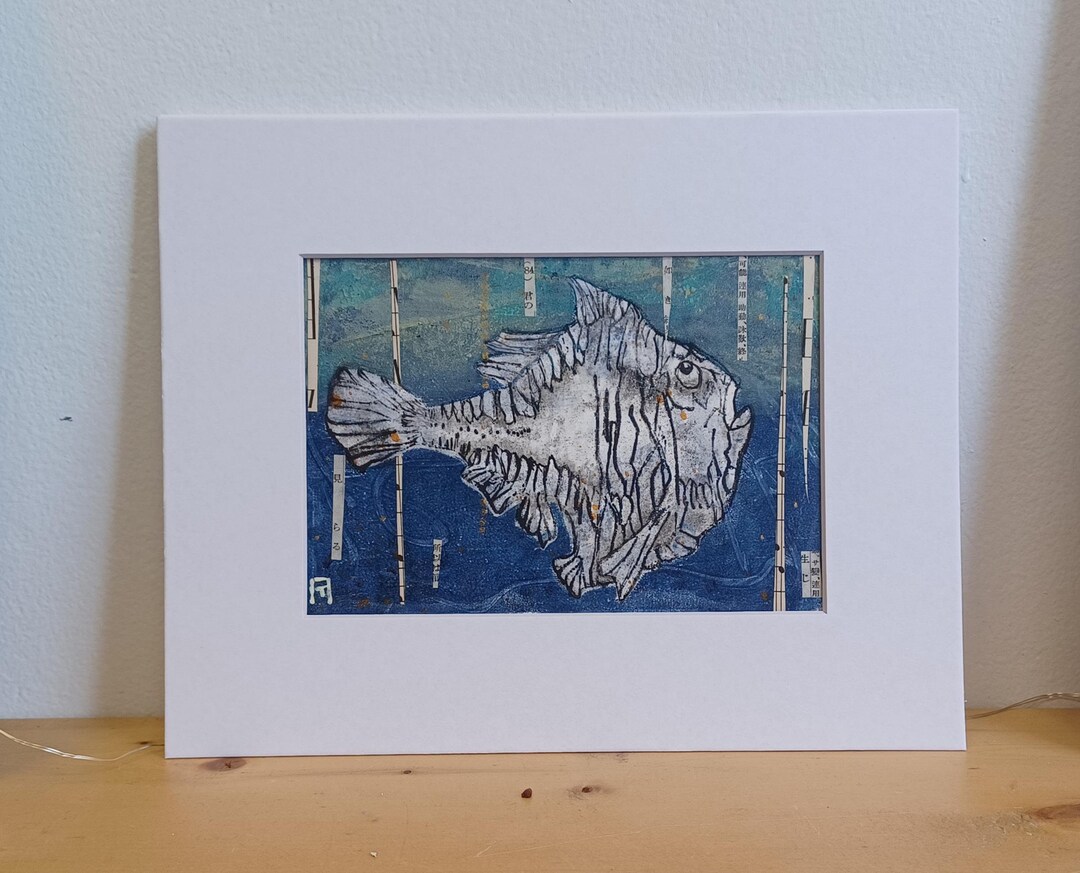 Hatchet Fish, 8x10, Mixed Media, Acrylic and Collage, Japanese ...