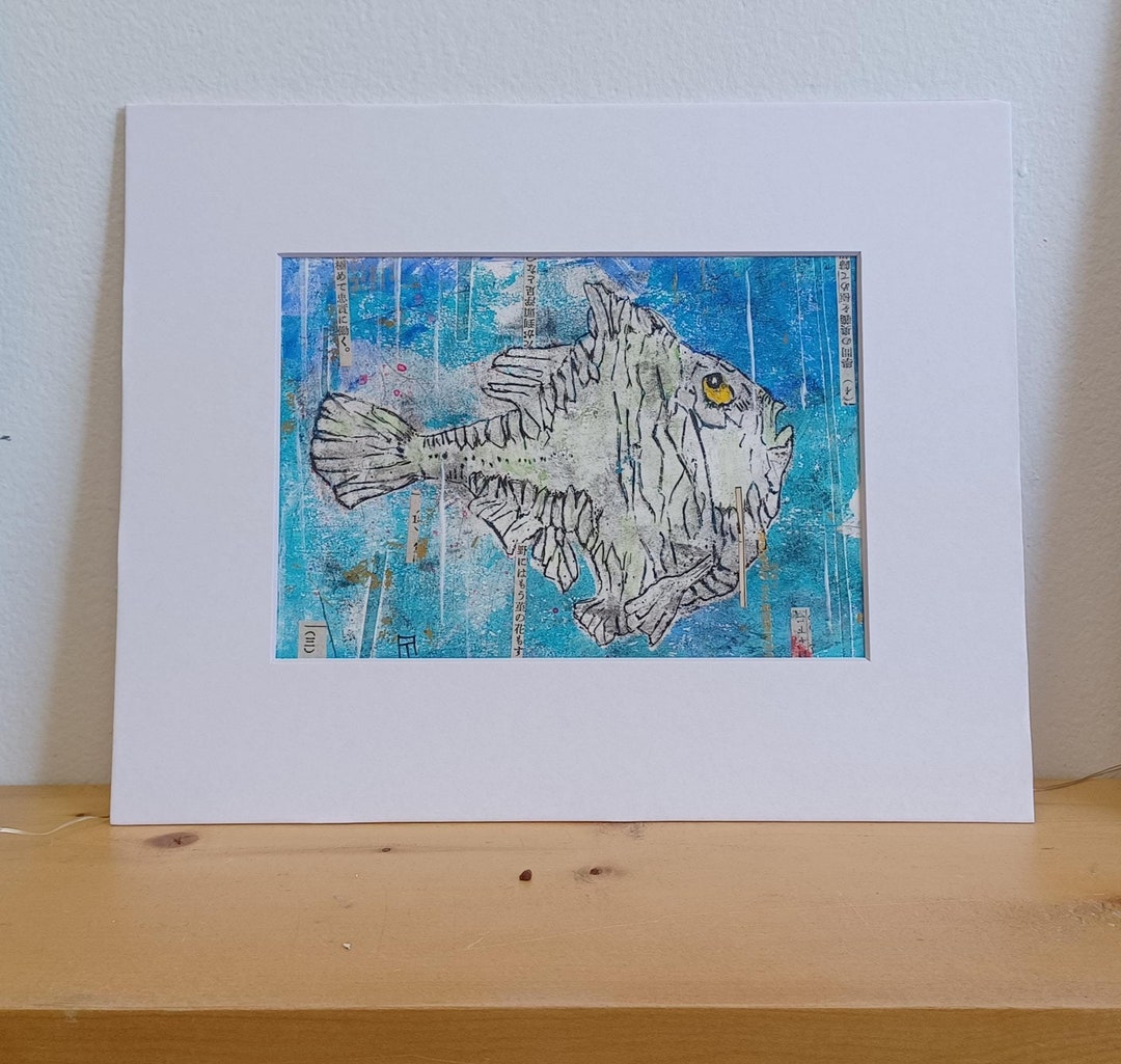 Hatchet Fish, 8x10, Mixed Media, Acrylic and Collage, Japanese Style ...