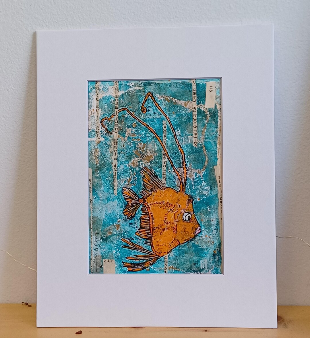 Antenna Fish, 8x10, Mixed Media, Acrylic and Collage, Japanese ...