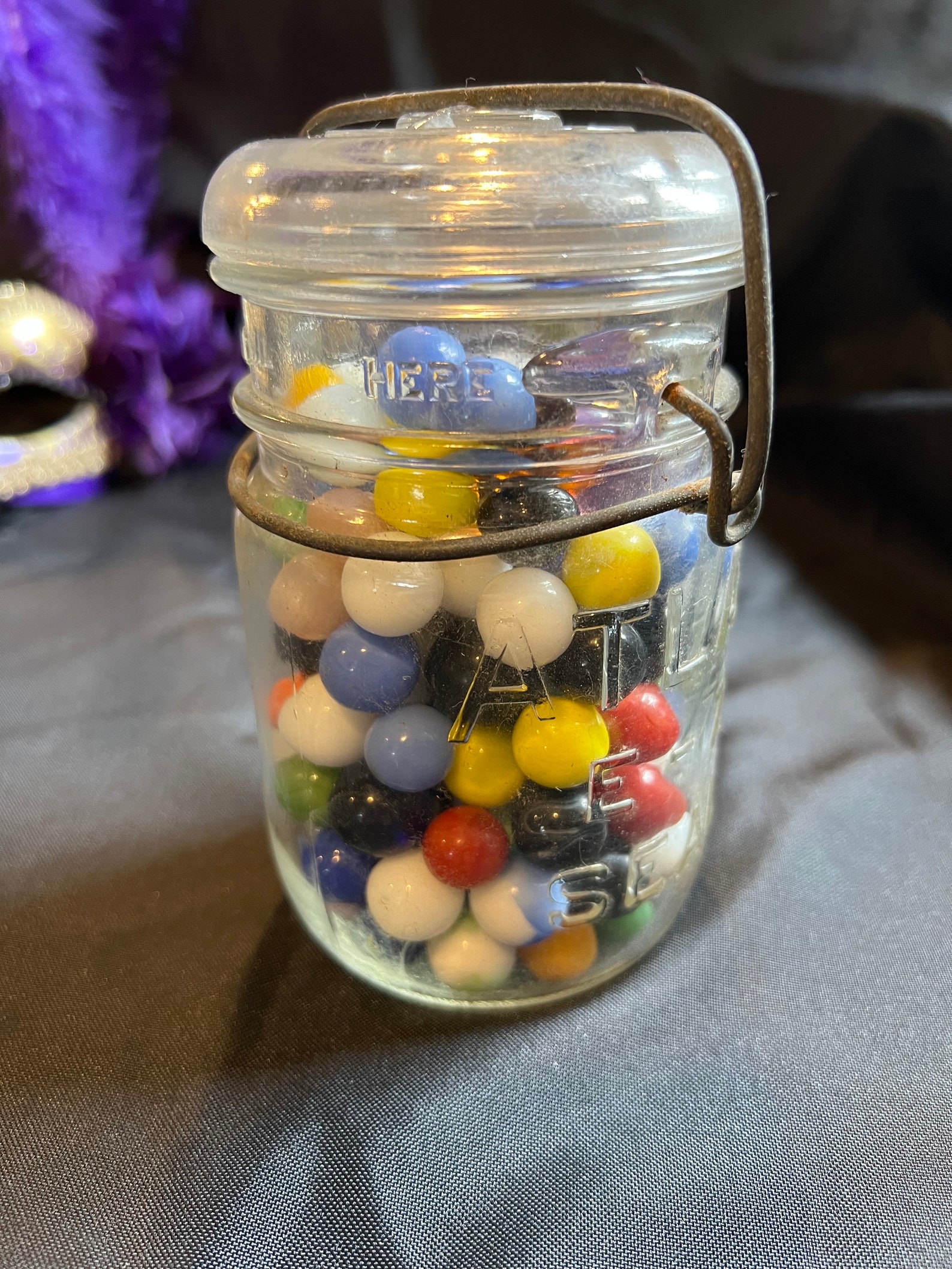 Vintage Atlas E-Z Seal Mason Jar Pint With Lid & Wire Bail Filled With ...