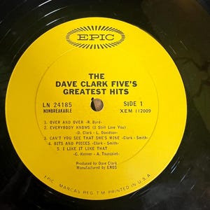Vintage 1966 the Dave Clark Five - Greatest Hits - Epic LP Record ...