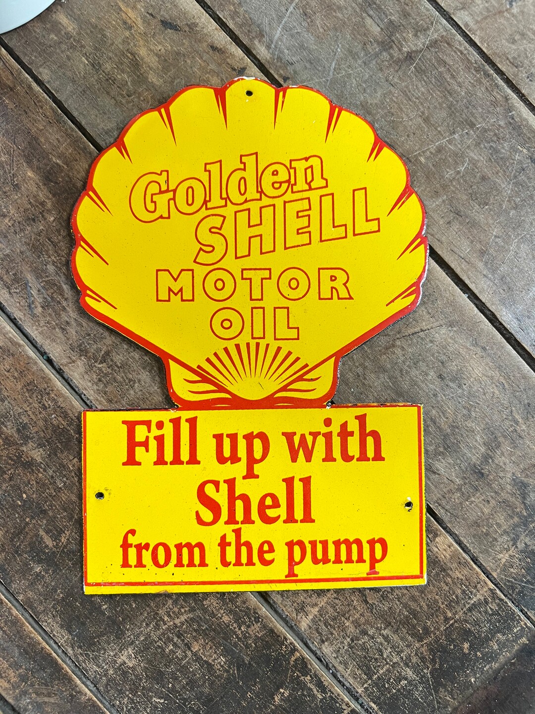 Porcelain Sign - SHELL Motor Oil -‘golden Shell Motor Oil - 10” Single ...