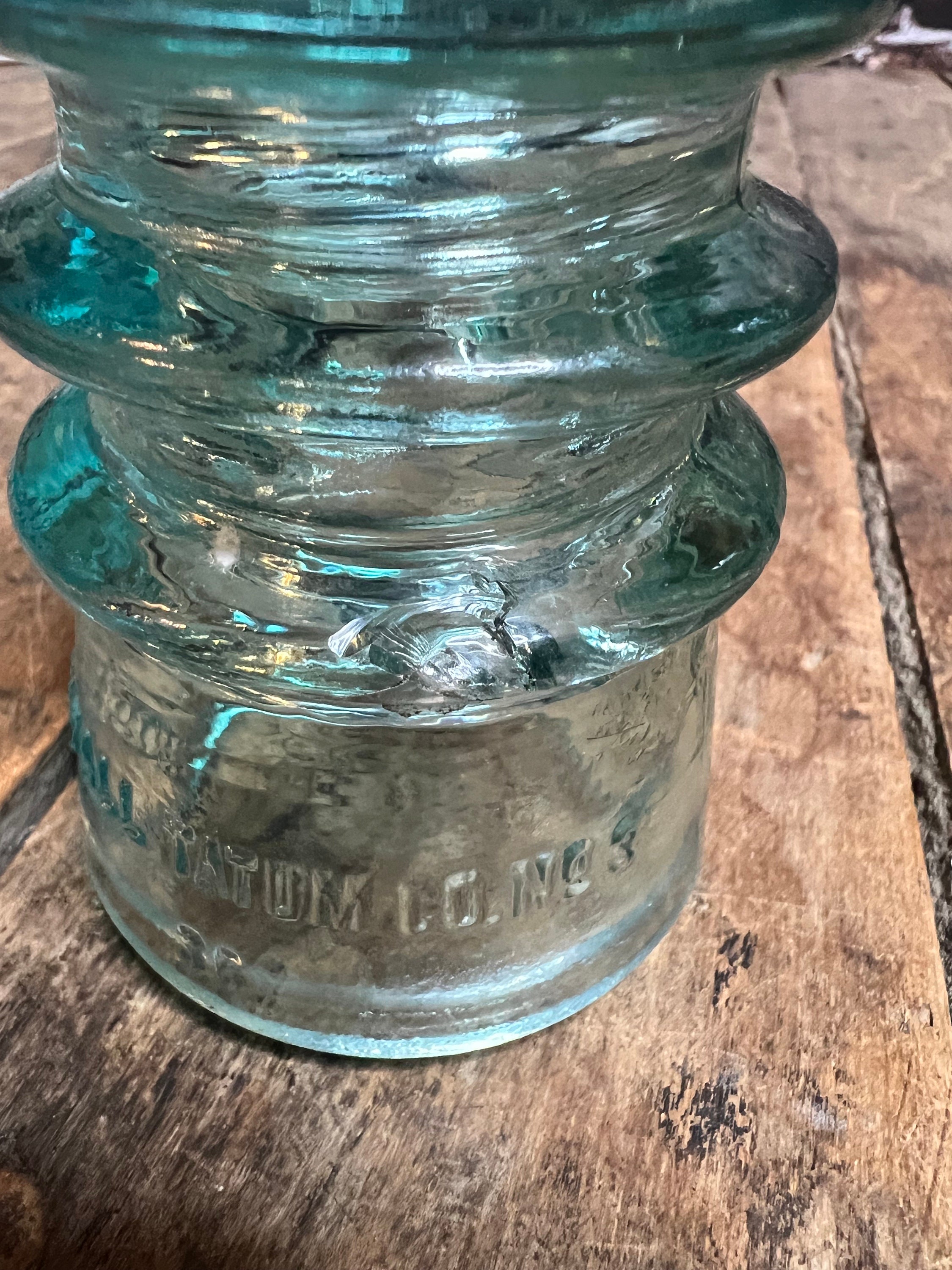 Vintage 1936 Whitall Tatum. Co No. 3 - Ice Aqua Blue Glass Insulator ...