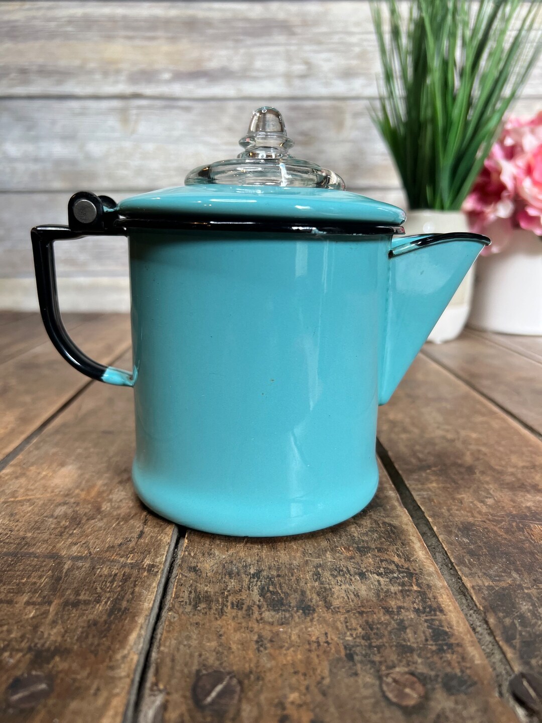 Vintage Enamelware Percolator Coffee Pot With Glass Top Aqua Blue ...