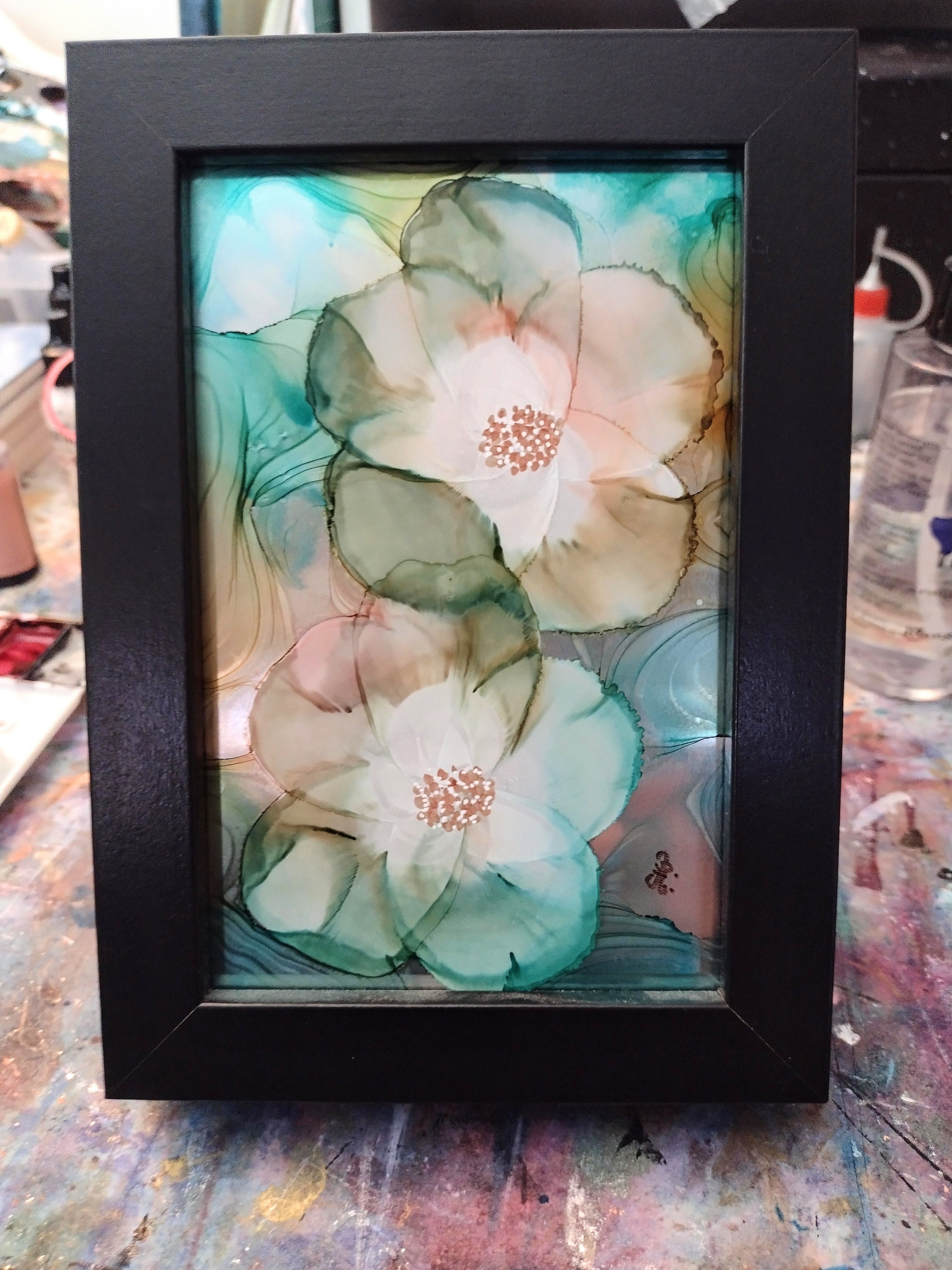 Alcohol ink Flowers on Aluminum Panel Painting Ink etna.com.pe