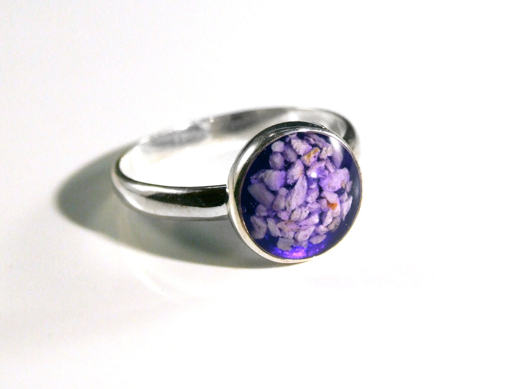 Sterling silver ring with round resin stone 10x10mm hair | Etsy