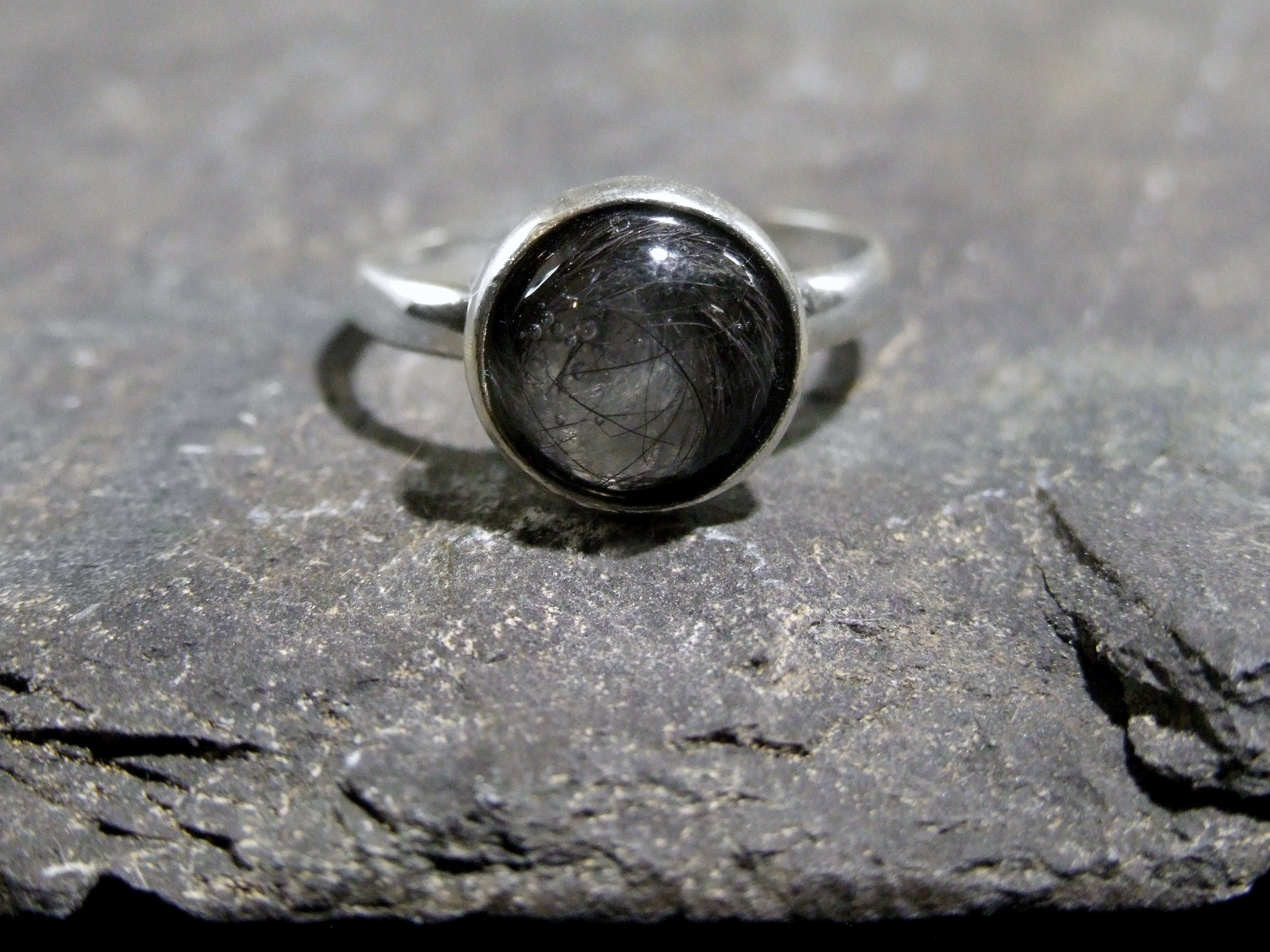 Sterling silver ring with round resin stone 10x10mm hair | Etsy