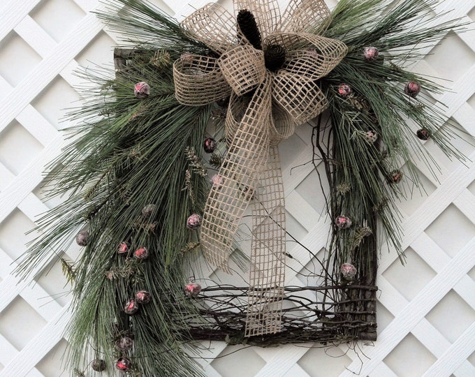 Christmas Wreath, Winter Wreath, Rustic Wreath, Twig Wreath - Etsy
