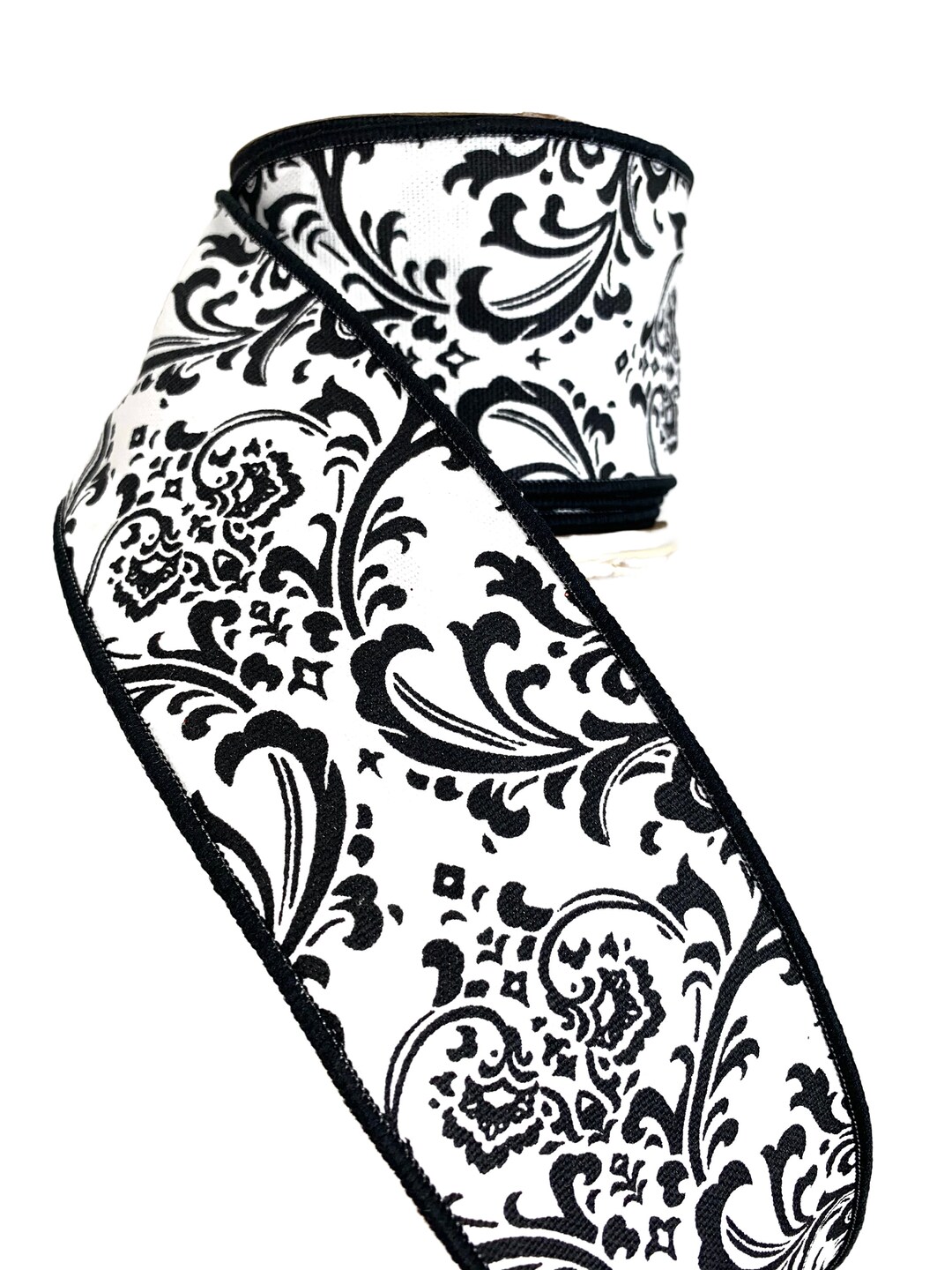10 YARD, 2.5 INCH Madison Ribbon, Black and White Scroll Design, Black ...