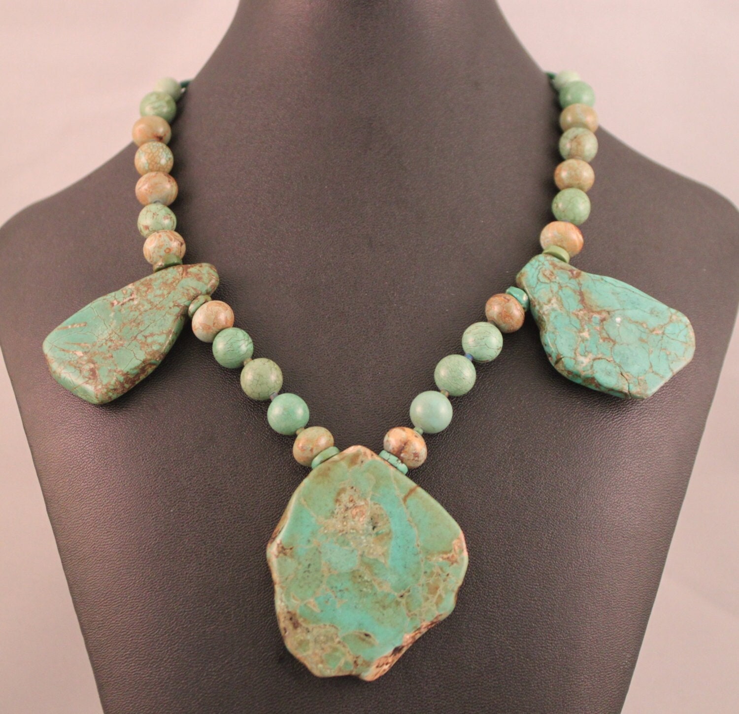 Large Green Turquoise Slab Single Strand Beaded Statement Necklace - Etsy