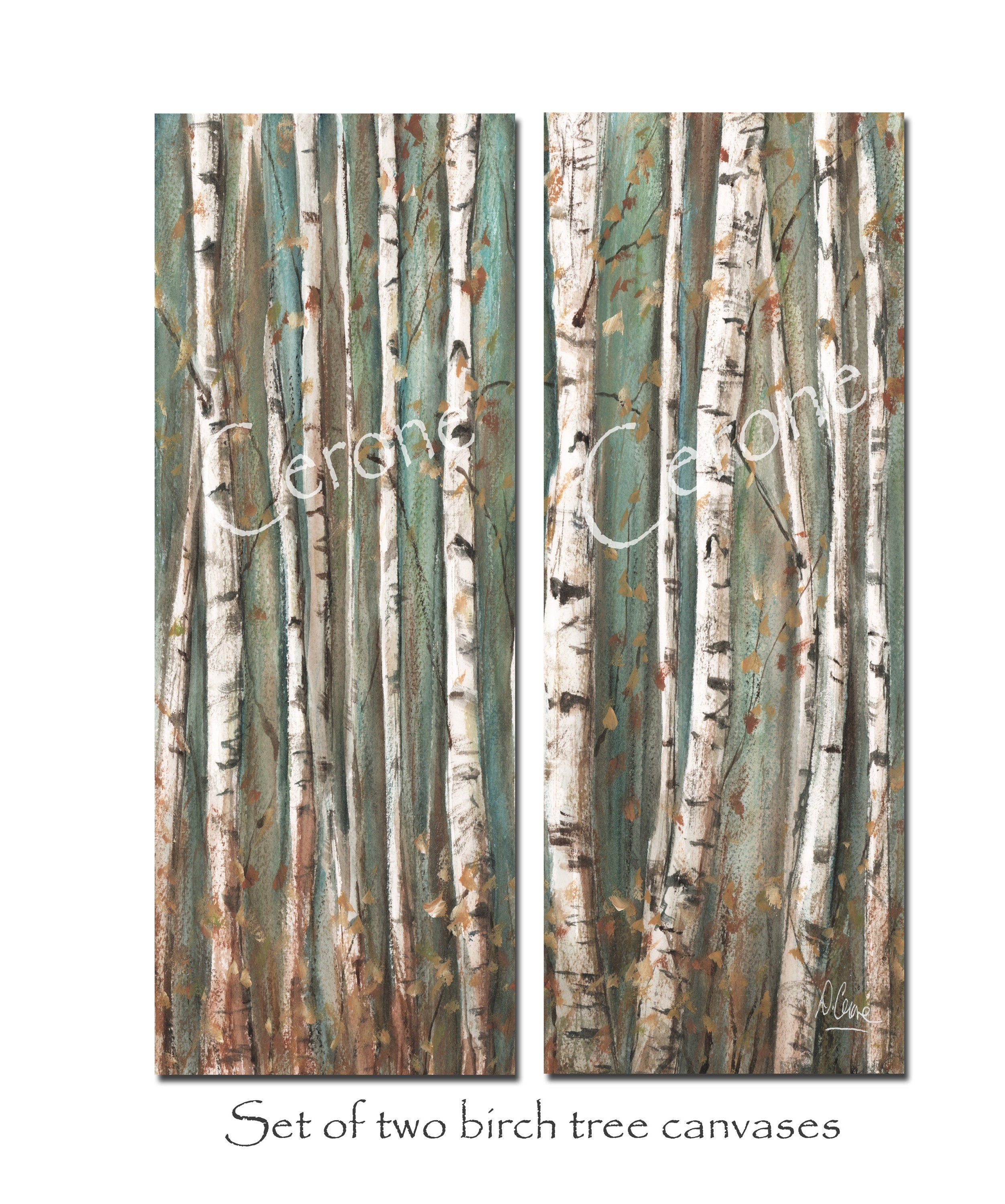 Birch Tree Art Contemporary Watercolor Paintings TWO Long - Etsy