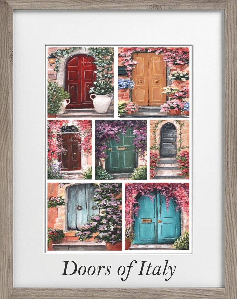 Teal Blue Door Wall Art, Colorful Bougainvillea Flower Print, Tuscan ...