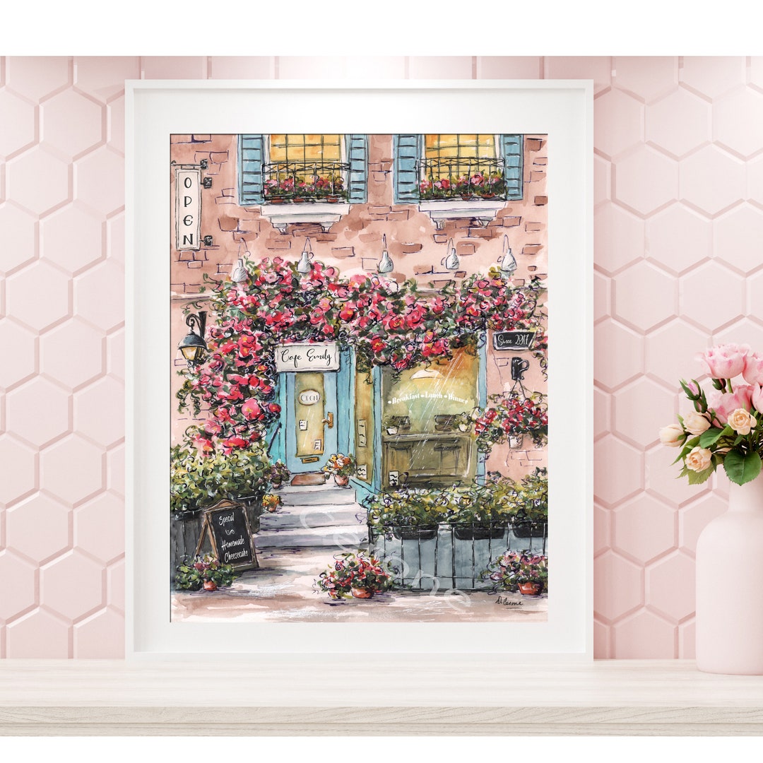 Personalized New York Cafe Kitchen Wall Art, Cottage Core Print, Pastel ...