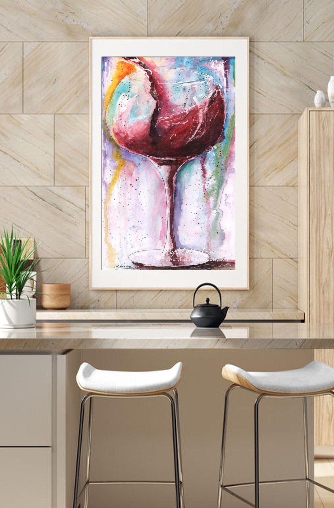 Red Wine Print, Wine Lover Gift for Mom, Long Wall Art, Colorful Modern ...