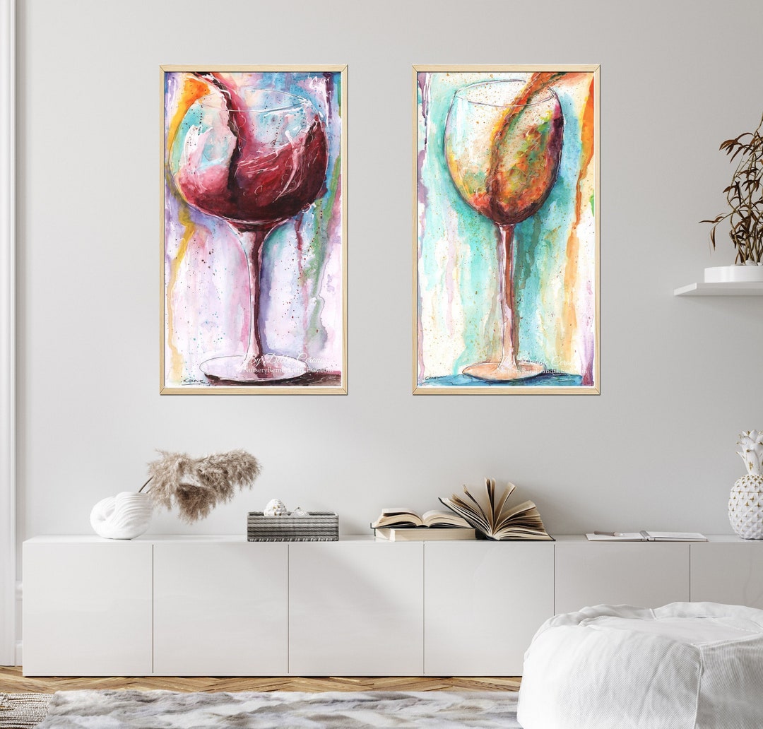 Winery Decor, Wine Watercolor Art Prints, Home Bar Gift Colorful Wine ...